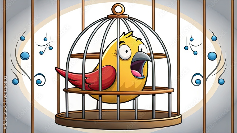 Humorous Cartoon Illustration Of A Bird Singing Cheerfully While ...