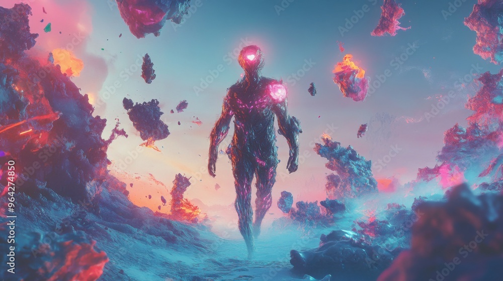 Detailed and Eerie Illustration of a Skin-Walker with Glowing Eyes and ...