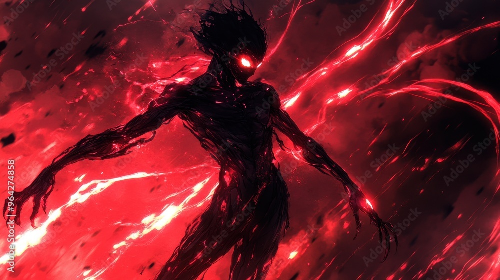 Detailed and Eerie Illustration of a Skin-Walker with Glowing Eyes and ...