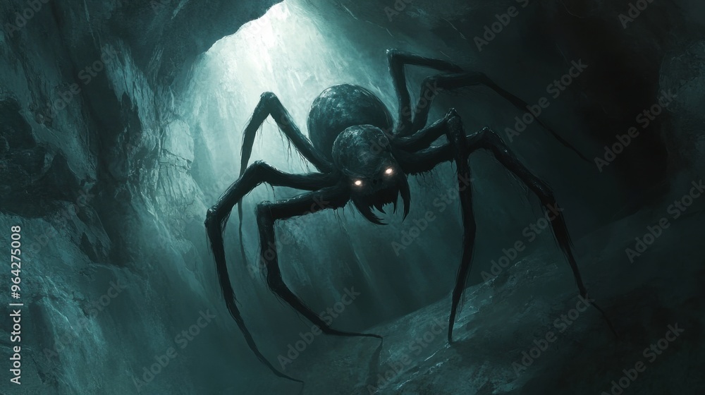 Detailed and Eerie Illustration of a Skin-Walker with Glowing Eyes and ...