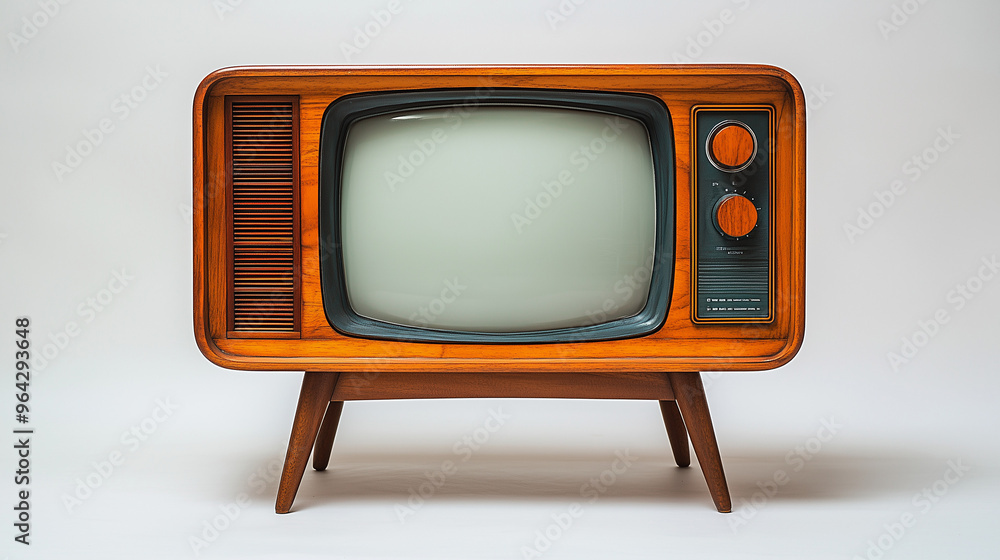 Vintage TV Set. A retro, mid-century television set with wooden design ...