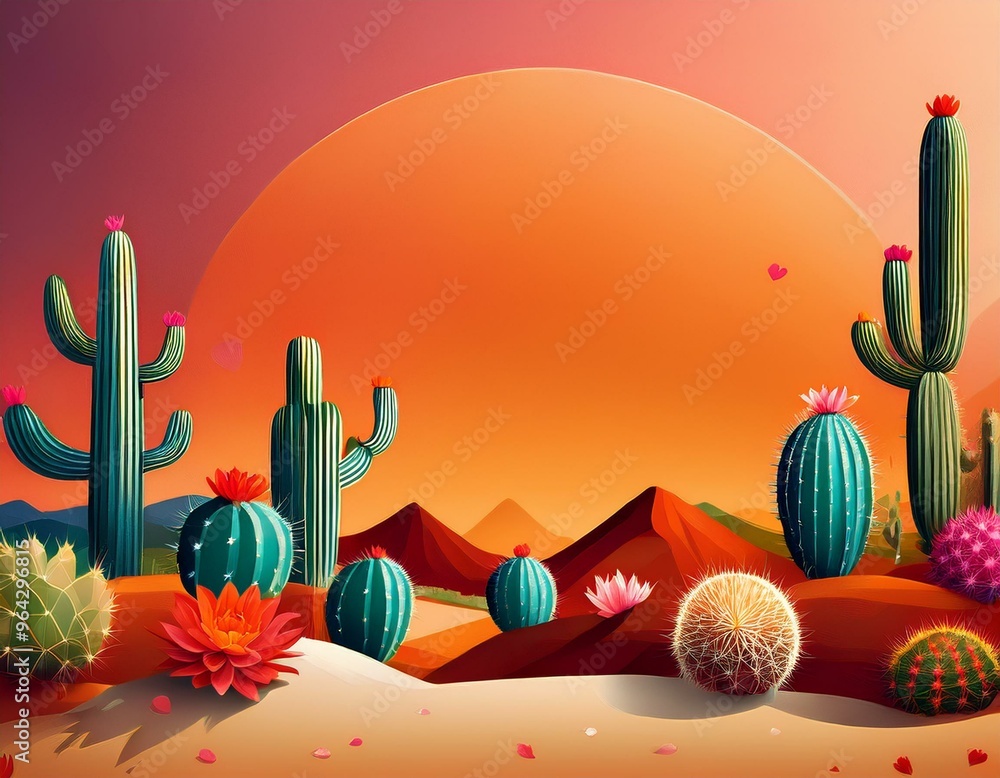 Global Cacti- Illustration of cactus of different colors and shapes ...