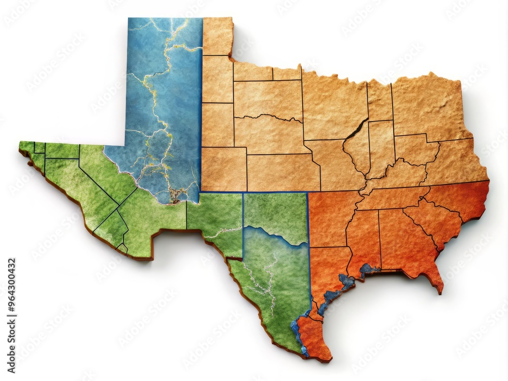 "A stylized map of Texas and Oklahoma borders with prominent ...