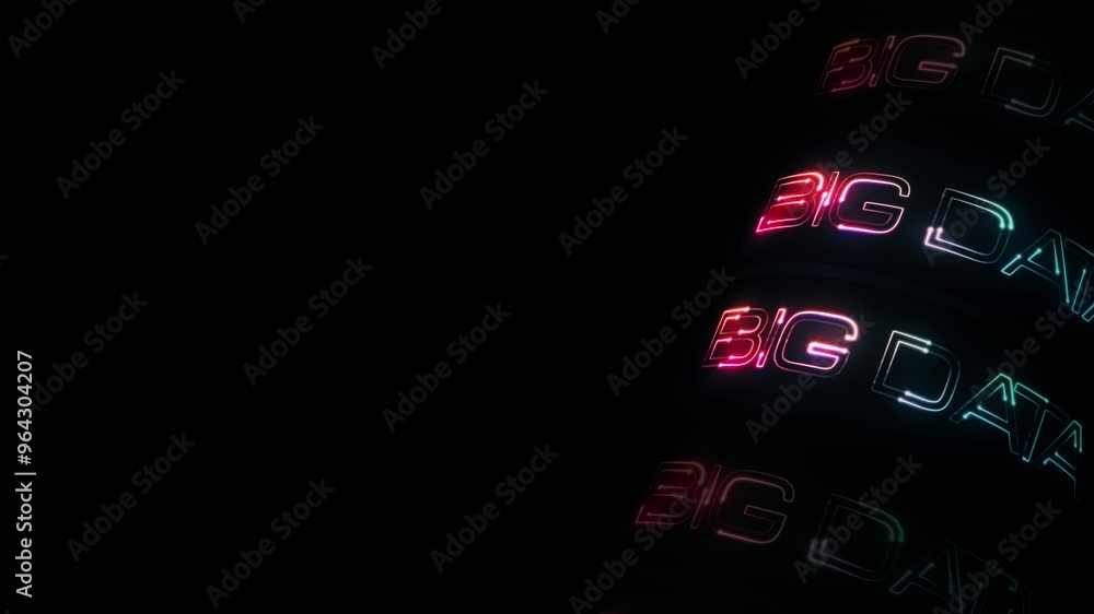 Big Data 3D neon blue red text 3D tube loop animation on black abstract ...