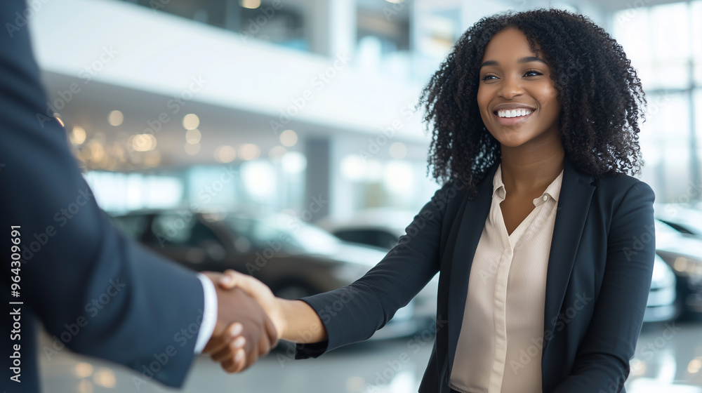 Sales Success: Cheerful Black Woman Engaging in a Handshake with a ...