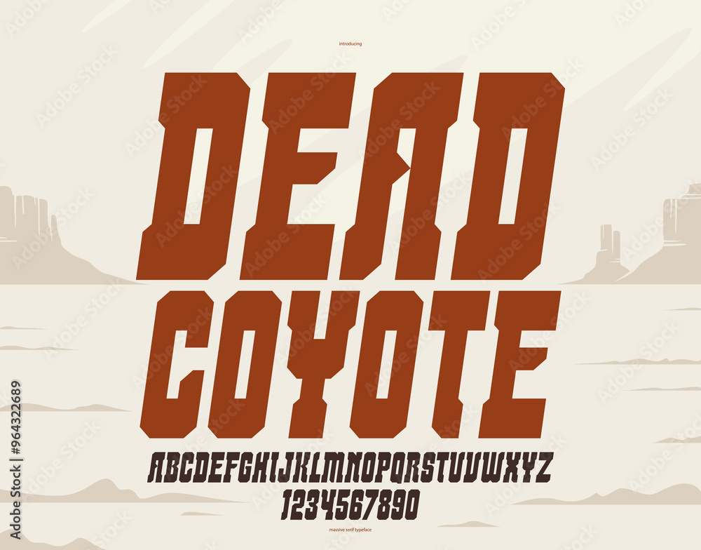 Bold massive italic vector geometric font for logo creation, wild west ...