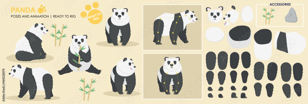 Cute panda bear ready for animation rigging , multiple poses ...
