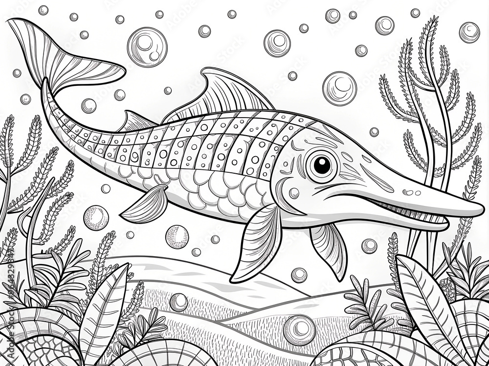 Coloring page for kids with an image of a marine ancient dinosaur ...