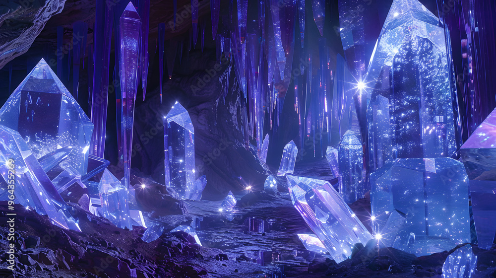 Crystal cave where gemstones emit holographic projections and mineral ...