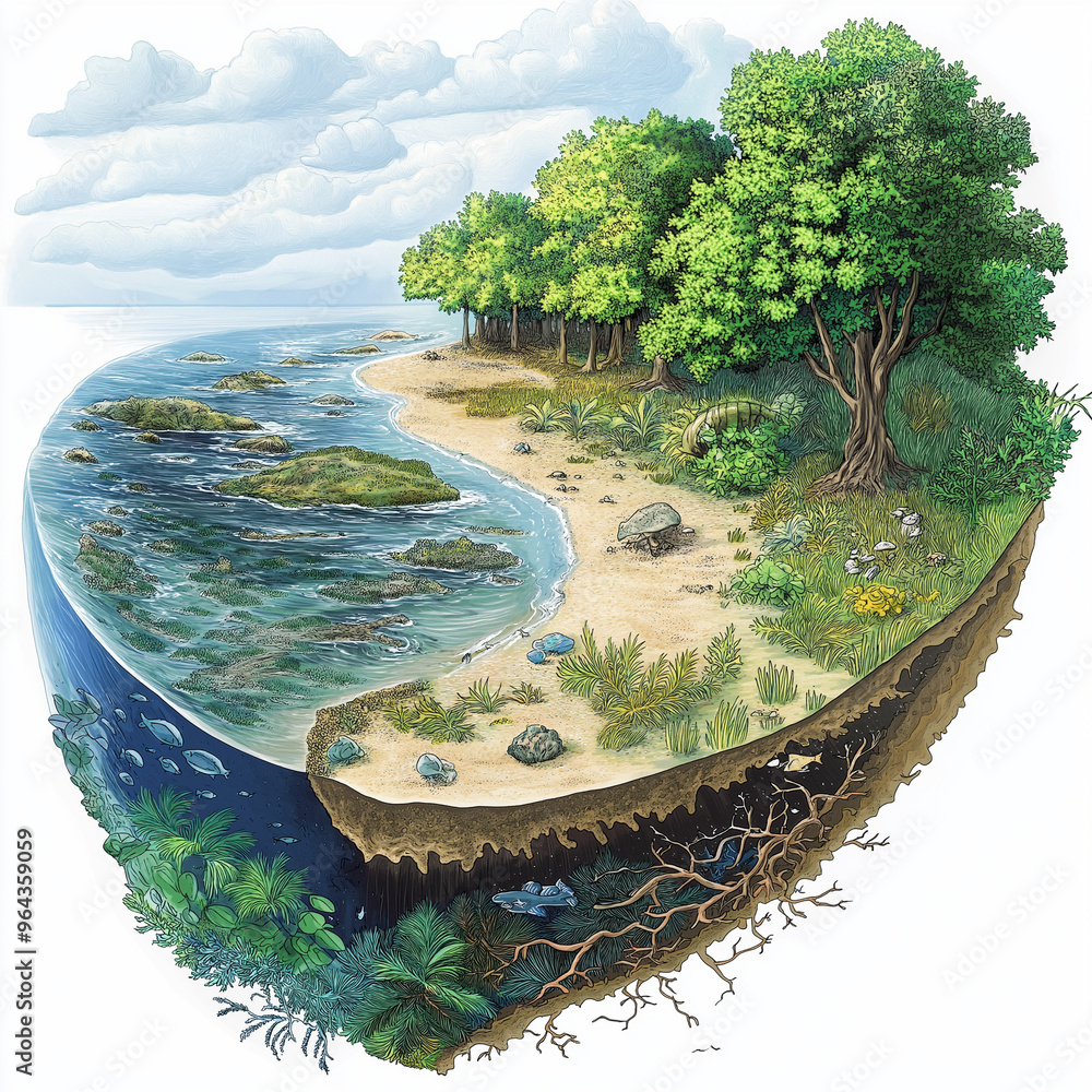 Diagram showing the carbon cycle, including the exchange of carbon ...
