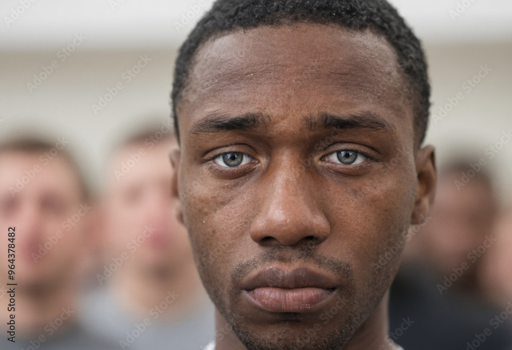 African-American young man, age 16-26, sad, disappointed, with tears in ...