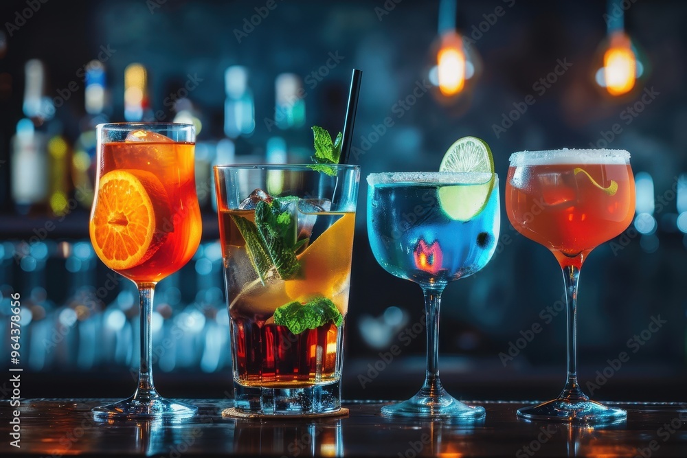 Italian restaurant bar with assorted cocktails including margarita gin ...