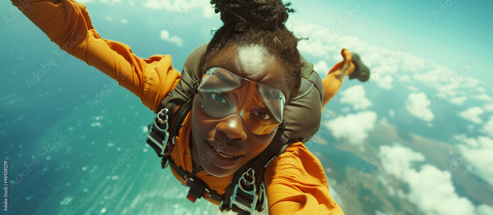 Fearless Black Woman Skydiving Adventure: Thrilling Freefall from High ...
