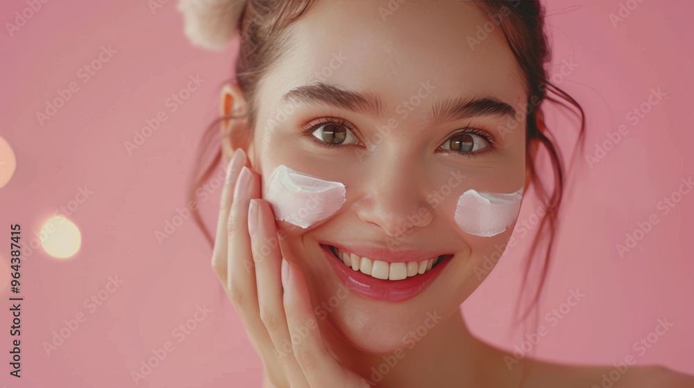 Beautiful woman smile use cream for good skin. face of a healthy woman ...