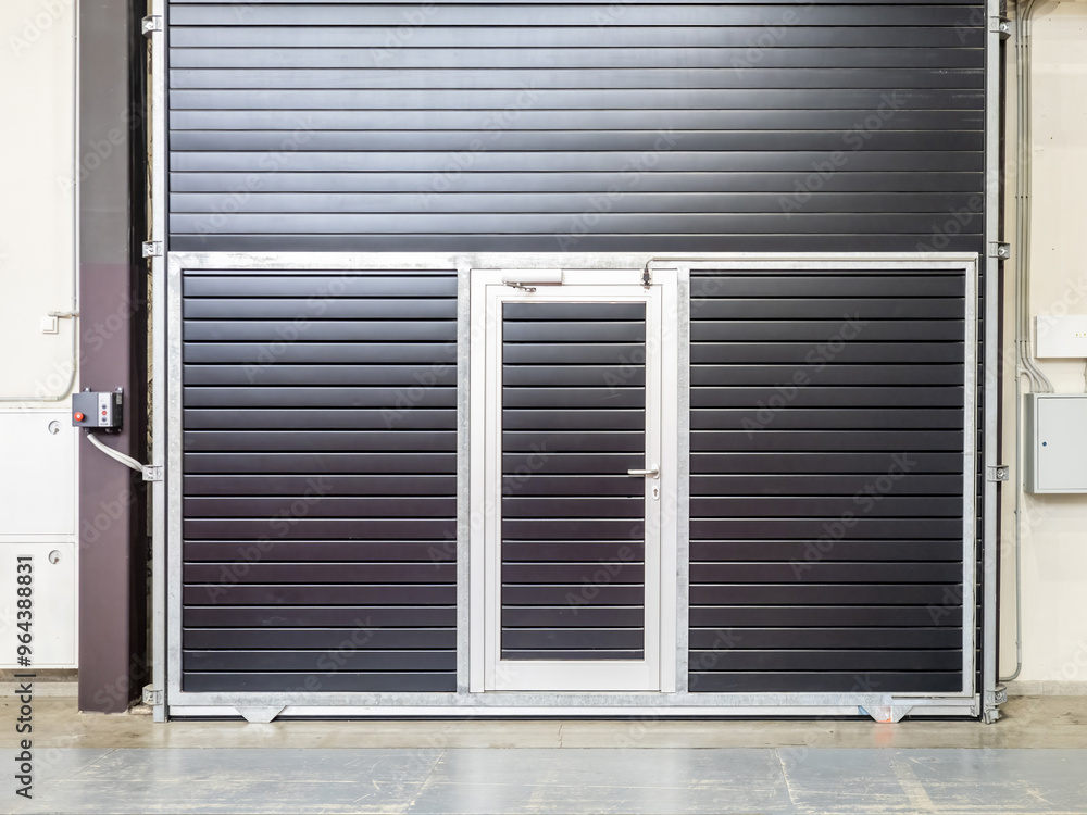 Rolling hangar door. Gate on wall of industrial building. Industrial ...