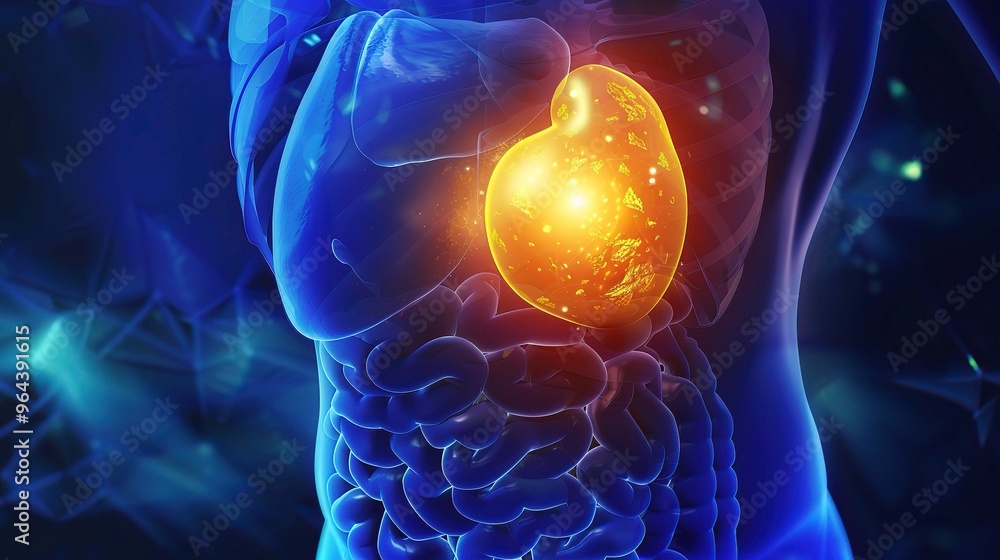 A clear visualization of a gallstone within the body. The gallstone is ...