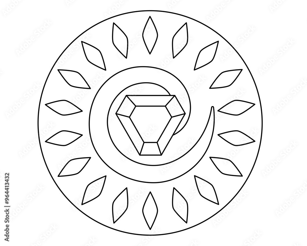 Sun decorative stylized element with gem - vector editable picture for ...