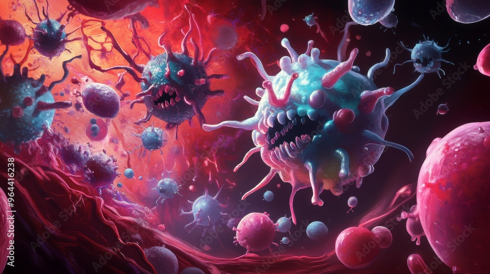 Germs are fighting with white blood cells. Stock Illustration | Adobe Stock