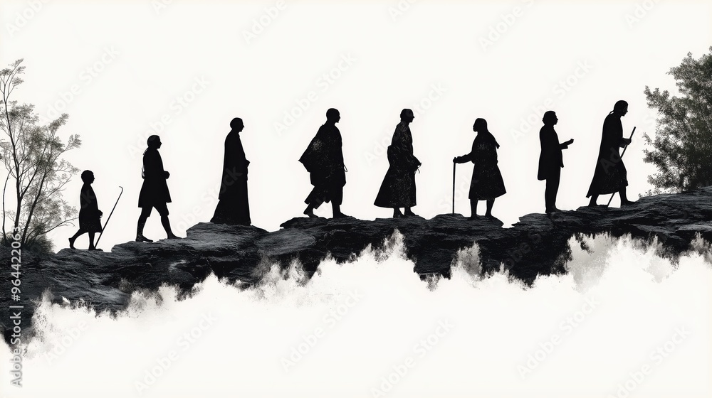 The evolution of leadership, a timeline of silhouettes evolving Stock ...