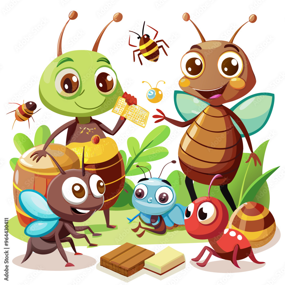 Cute ant characters set isolated on white background. Vector cartoon ...