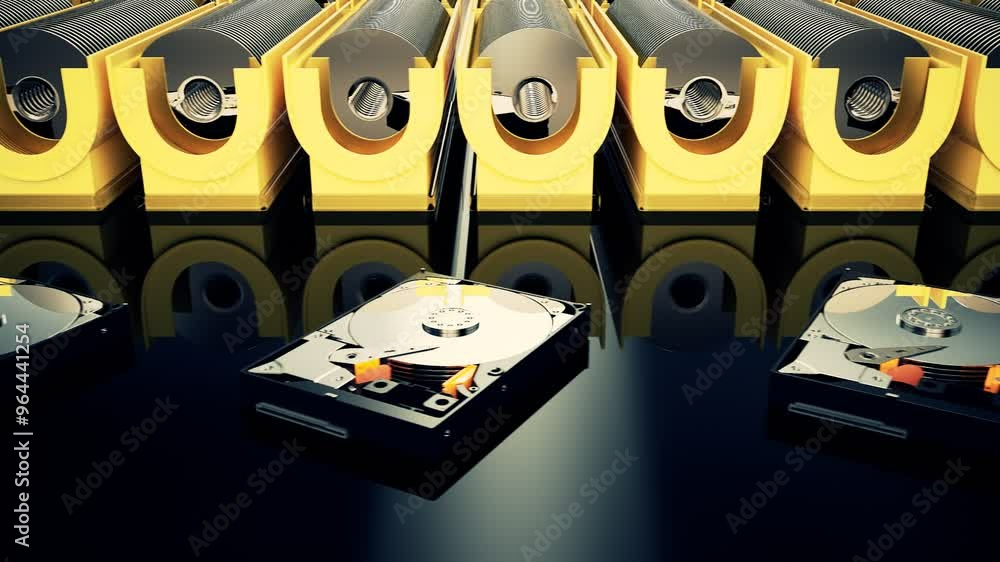 Hard Drives In The Front Of The Plastic Holders With Stacked Metal ...