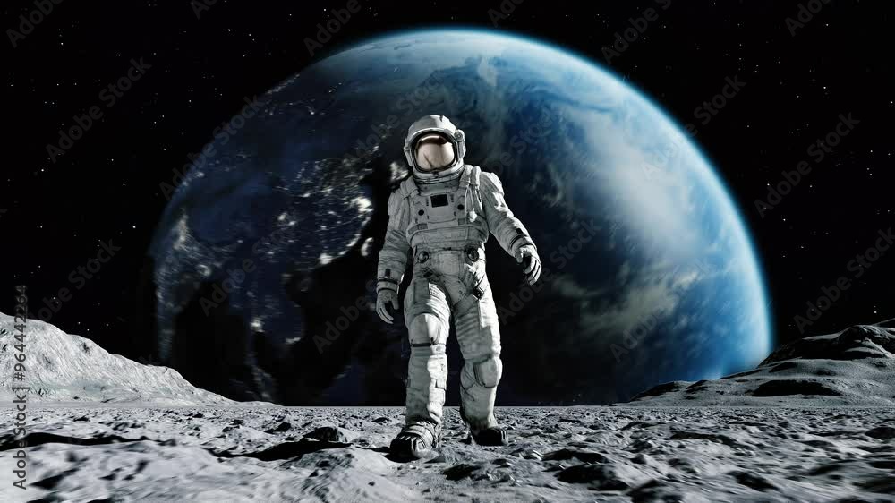 Spaceman in Spacesuit on Planet in Space on Earth Background. Astronaut ...