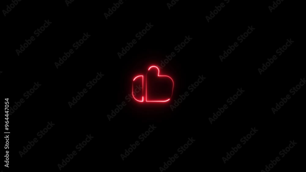 Neon glowing thumb up like symbol, animated like button on black background. Like button ...