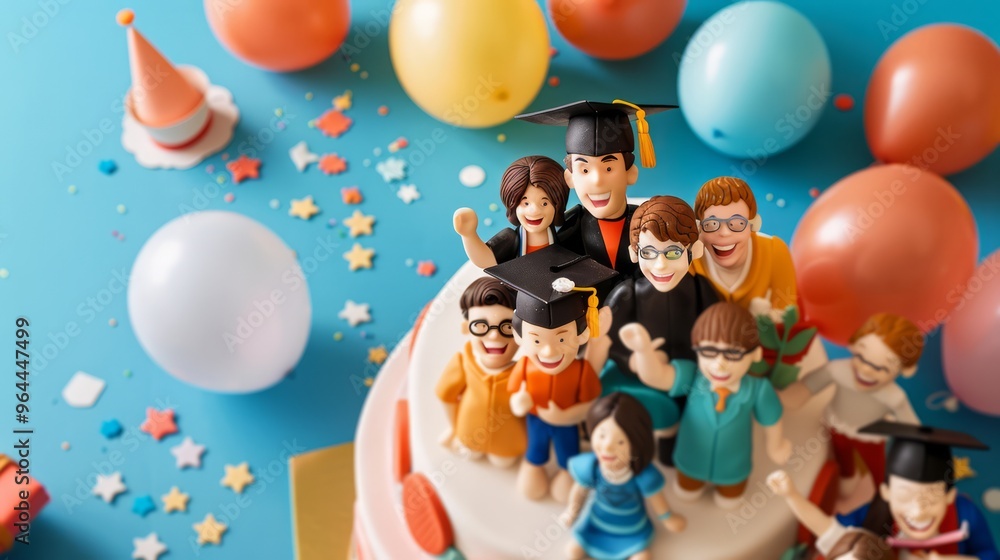 family celebrating the graduate success with a custom-made cake ...