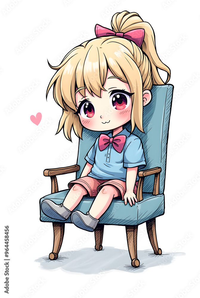 Cute Anime Girl Sitting on a Chair with Heart Stock Illustration ...