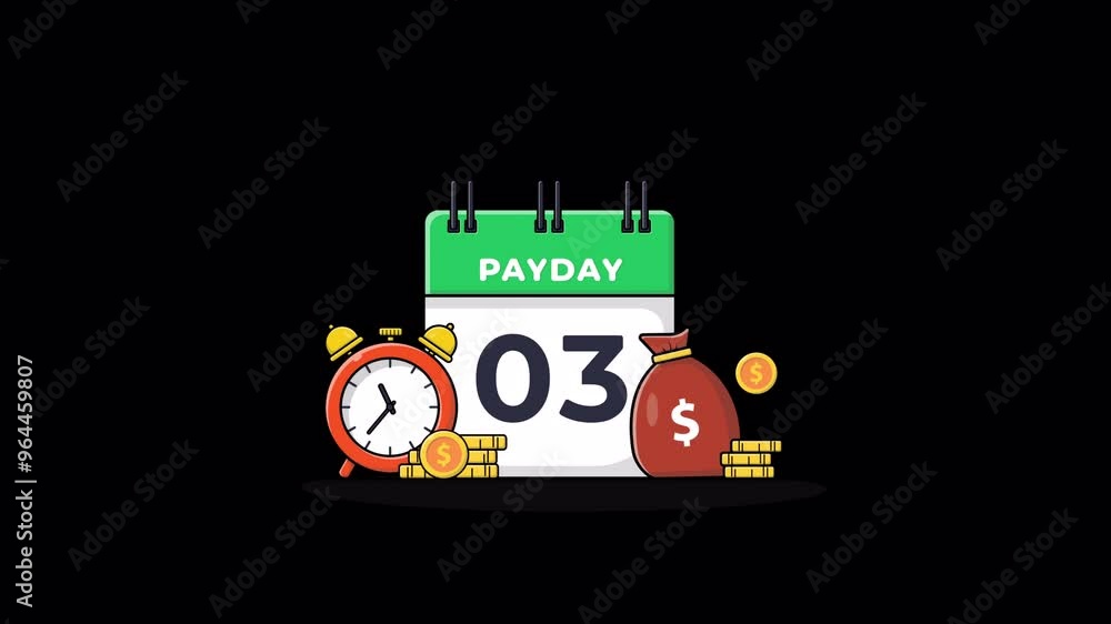 Animated Calendar with Clock and Gold Coin. Payday Concept Video ...