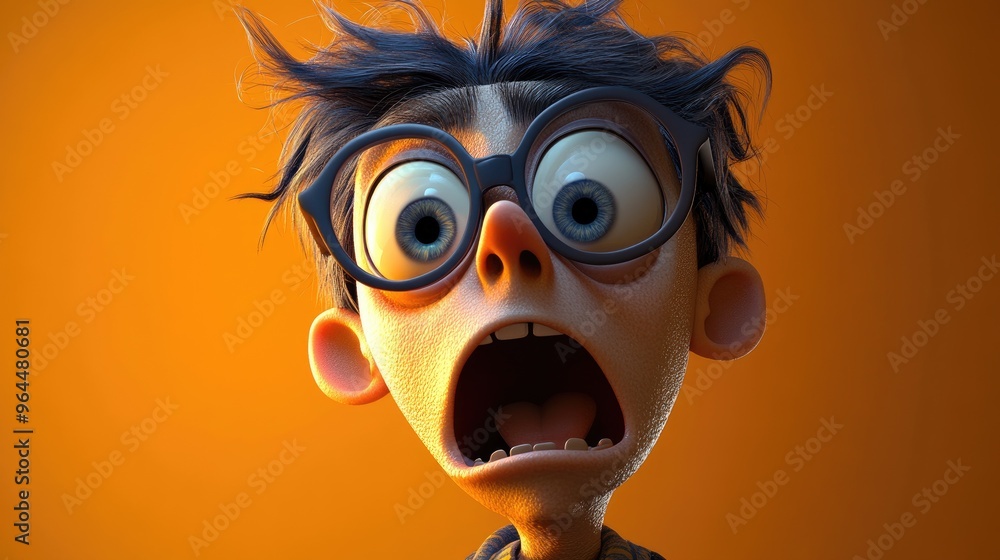 Scared 3D cartoon character in an exaggerated pose, eyes bulging and ...