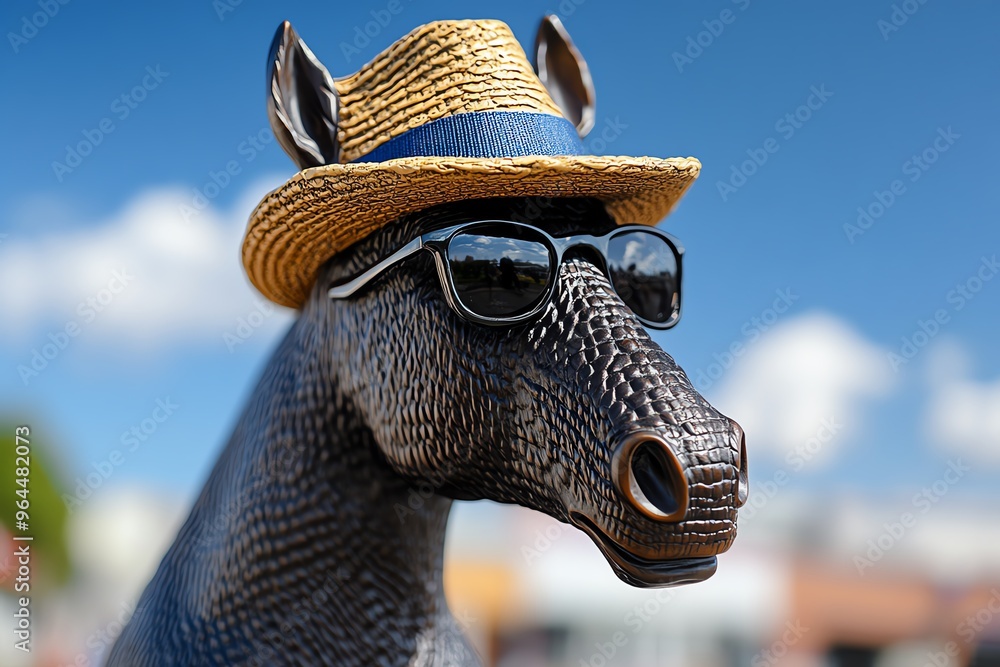 Funny statue, horse wearing a fedora, tipping its hat makes an amusing ...