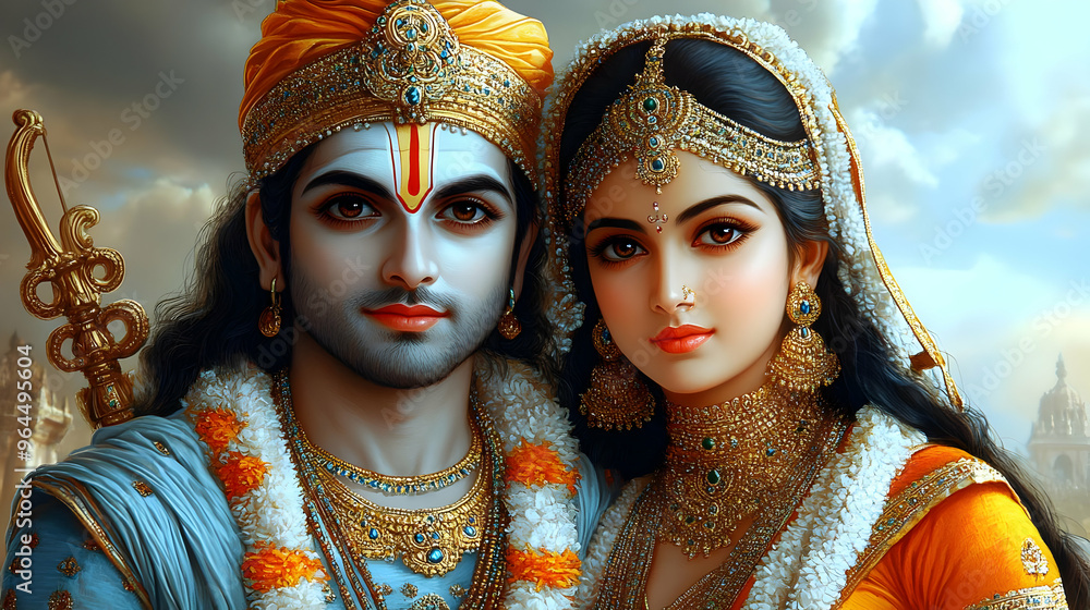 A divine portrayal of Rama and Sita, symbolizing love and devotion in ...