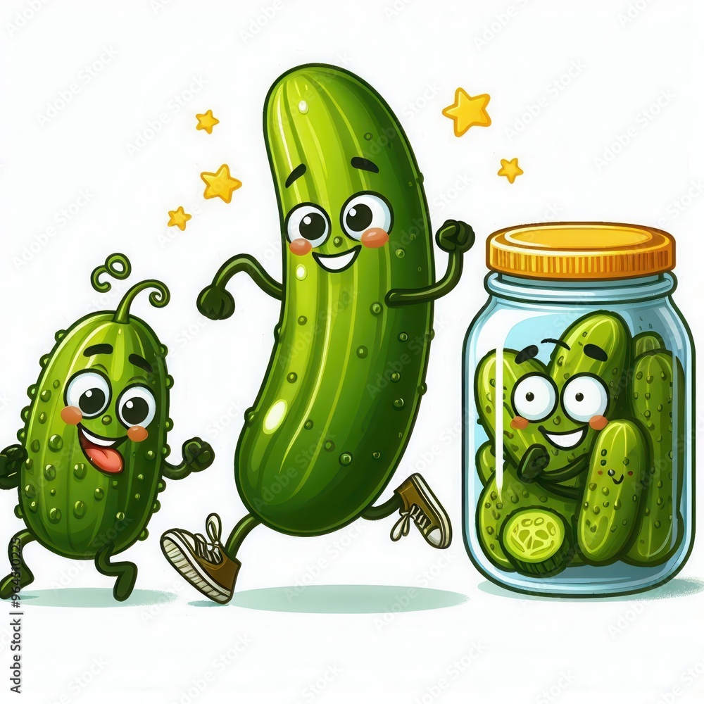 Fun and vibrant cartoon cucumbers showcase freshness and joy, perfect ...