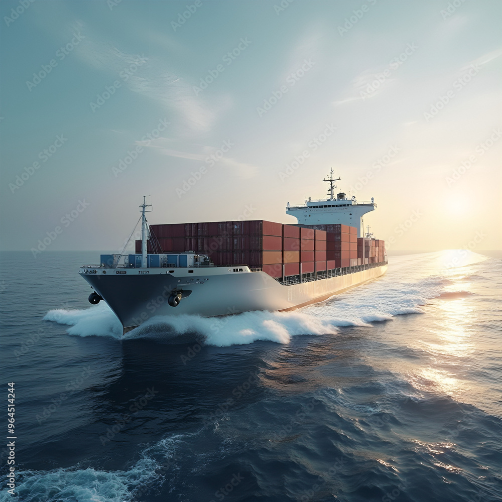 In a stunning digital masterpiece, a unique container ship adorns its ...