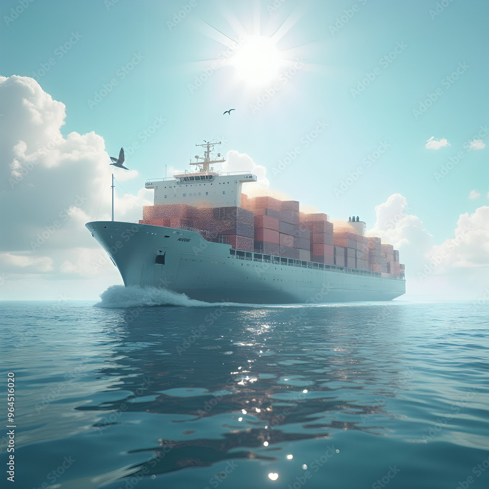 In a stunning digital masterpiece, a unique container ship adorns its ...