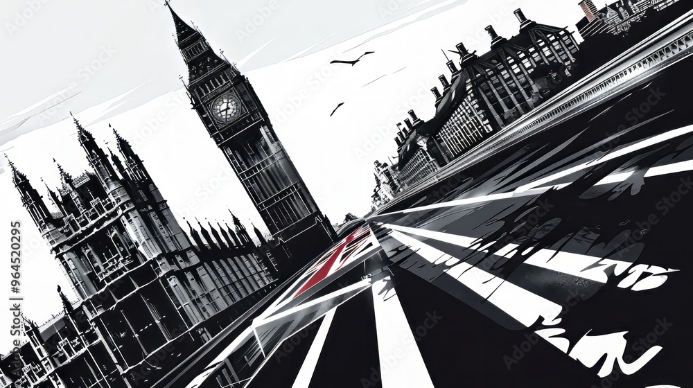 Dynamic black and white illustration of Big Ben and Westminster ...