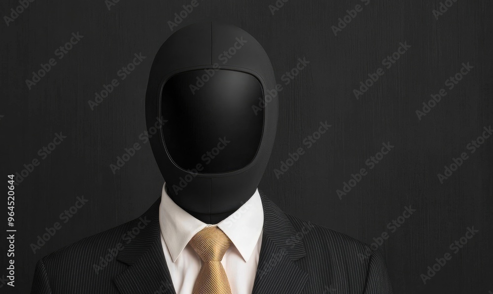 An anonymous figure in a suit and tie with a blacked-out, featureless ...
