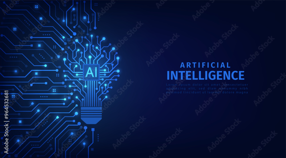 The light bulb circuit with AI chip on the circuit motherboard. Idea ...