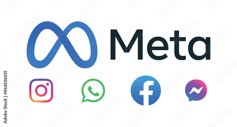 Meta platforms brand logos vector set. Meta company icons: Facebook ...