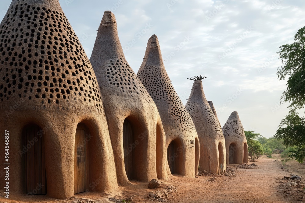 Row of Traditional Mud Brick Dwellings with Rounded Entrances Stock ...