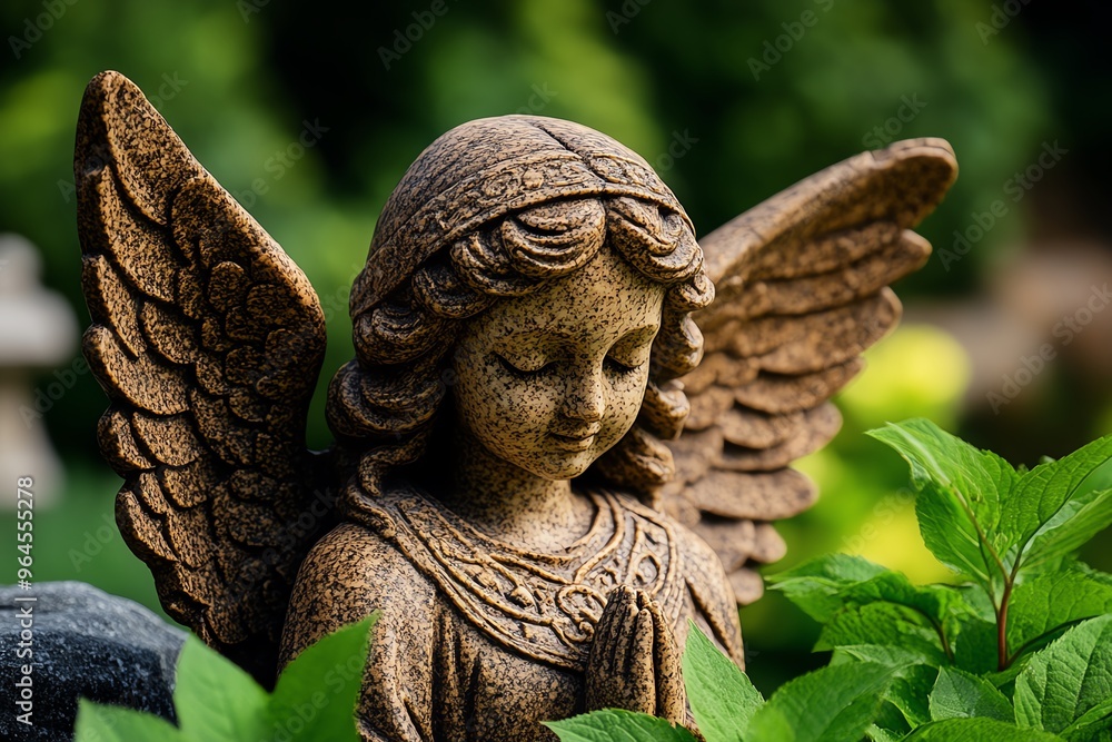 Stone angel, arms open wide, welcoming the lost offers a comforting ...