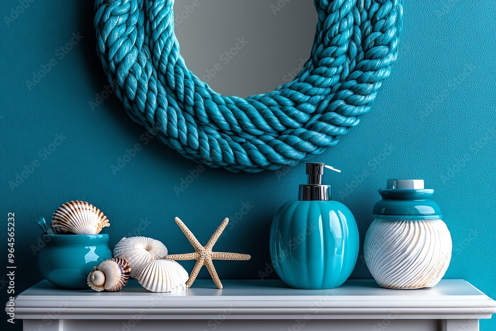 Vanity table with a nautical theme, captured in a photo where a white ...
