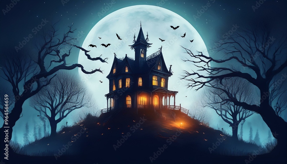 Spooky Haunted House at Night: An eerie, abandoned Victorian-style ...