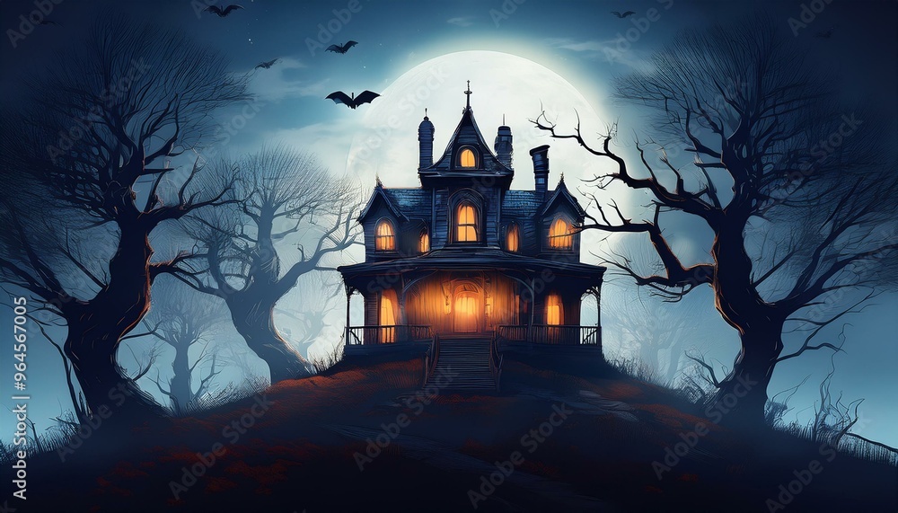 Spooky Haunted House at Night: An eerie, abandoned Victorian-style ...