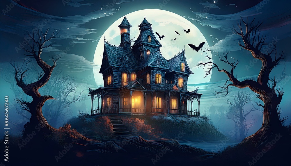 Spooky Haunted House at Night: An eerie, abandoned Victorian-style ...