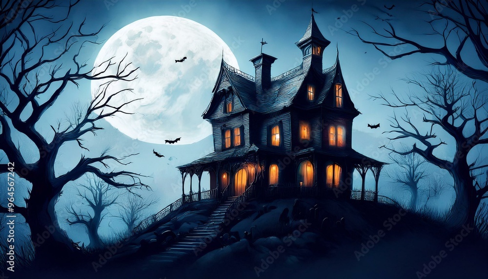 Spooky Haunted House at Night: An eerie, abandoned Victorian-style ...