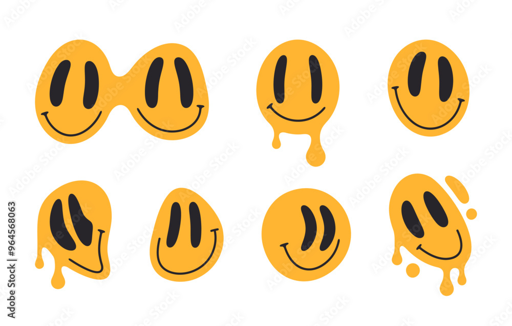 Smiling emoji faces. Cute comic characters, retro smile faces, funny ...