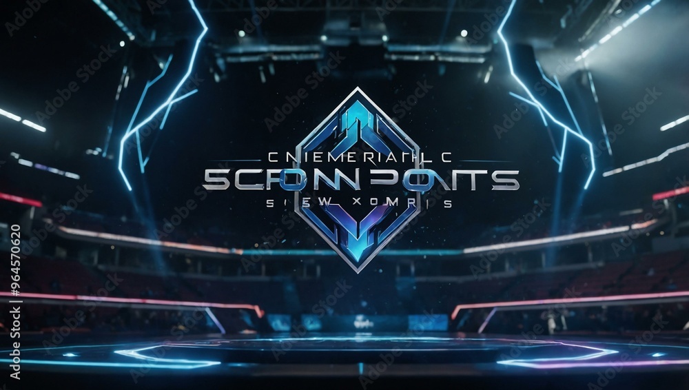 Holographic esports logo with versus text and lightning for tournament ...