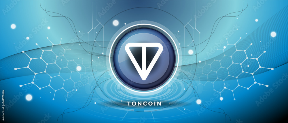 Toncoin TON coin logo with crypto currency themed blue background ...